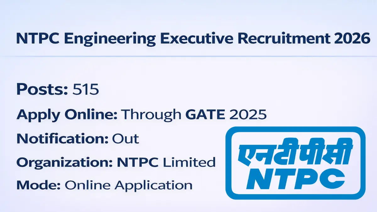 NTPC EET Recruitment 2026: Apply Online for 515 Posts - Haryana Jobs